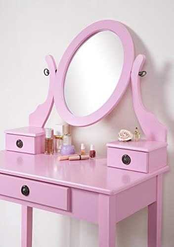 Pink Wood Makeup Vanity Table and Stool Set - Gifteee | Unique Gifts